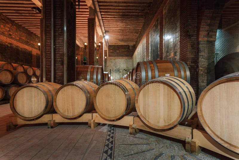 Wine Cellar with Oak Barrels and Casks Stock Image - Image of objects ...