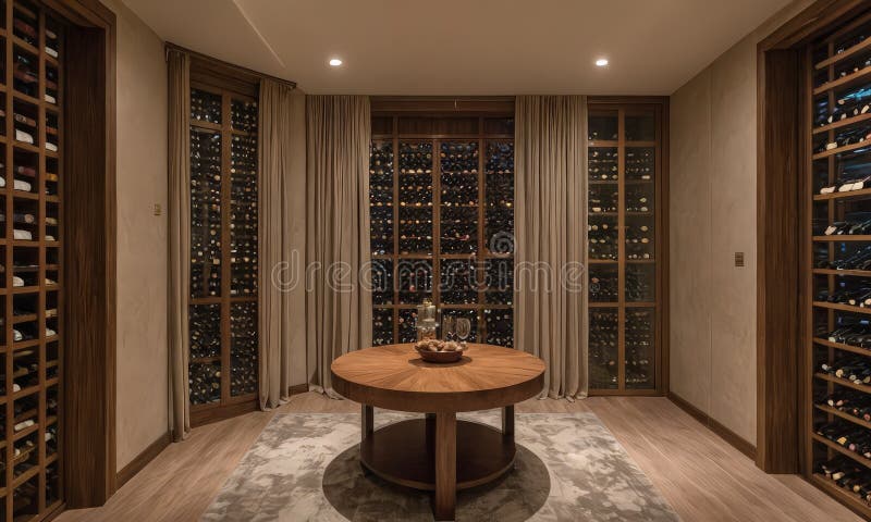 Wine Cellar with Round Table and Wine Rack Stock Image - Image of ...