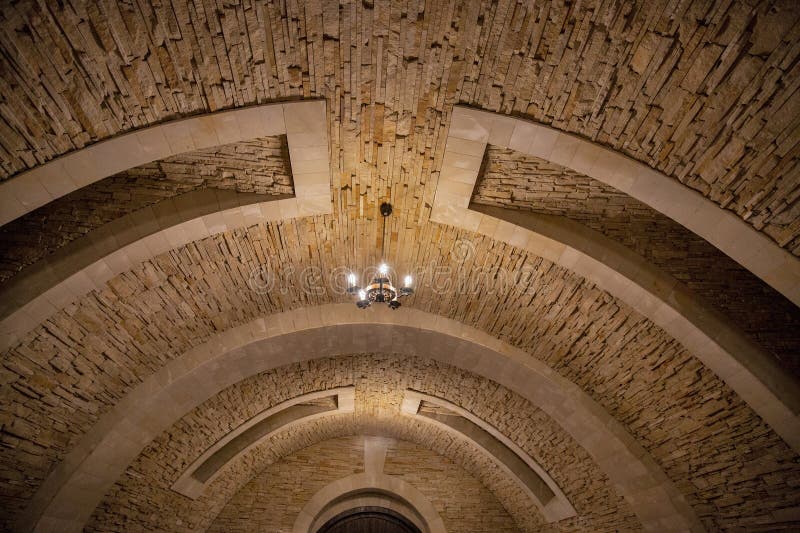Wine Cellar Stone Arch Ceiling Indoor Stock Image - Image of enology ...