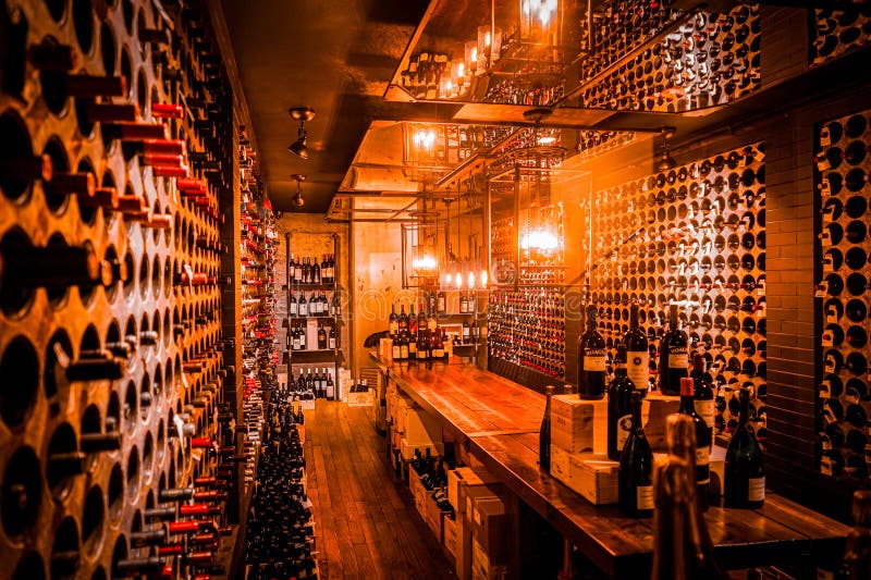 Wine Cellar with Wooden Counter Stock Image - Image of luxury, cellar ...