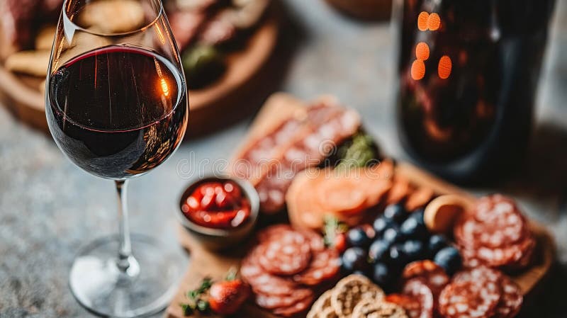 Wine and charcuterie board stock image. Image of board - 372672151