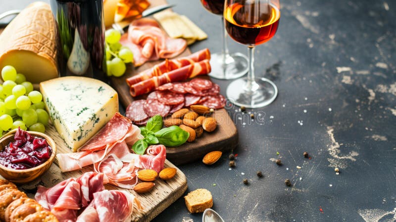 Wine and Charcuterie and Cheese Board with a Place for Text. Generative ...