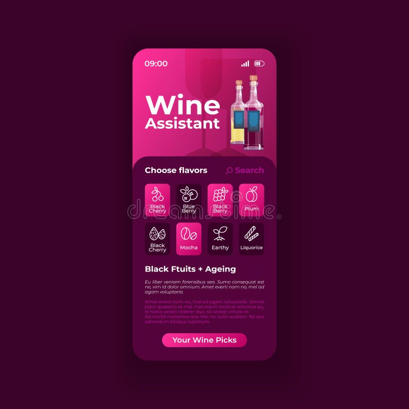 Wine Choosing Assistant Smartphone Interface Vector Template Stock ...