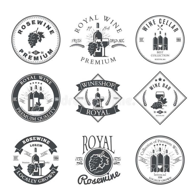 Wine Club and Restaurant Emblems and Labels Set Stock Vector ...