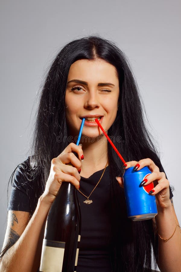 Girl with bottle of rum stock image. Image of cute, habit - 29075517