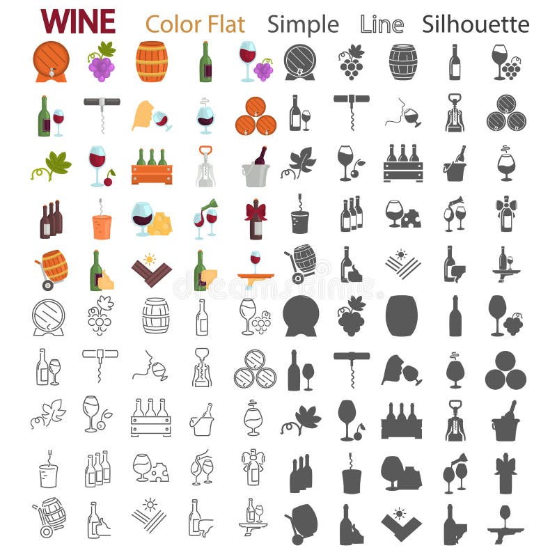 Wine Color Flat, Simple, Line and Silhouette Icons Set for Web and ...
