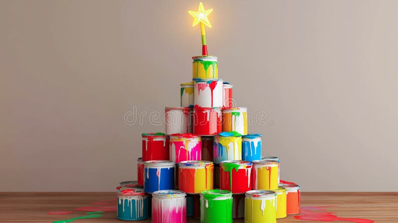 Wine Cork Christmas Tree among Multi Colored Paint Cans, Paintbrushes ...