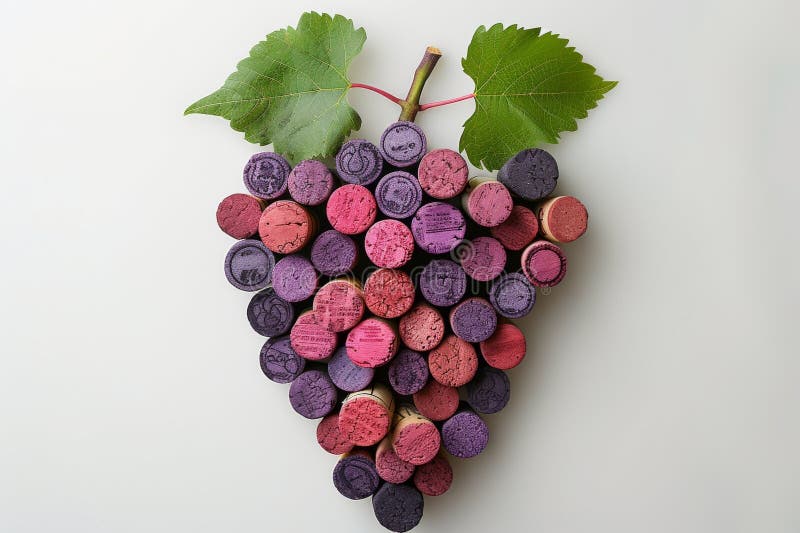 Wine Corks Arranged in the Shape of a Grape Bunch with Leaves Stock ...