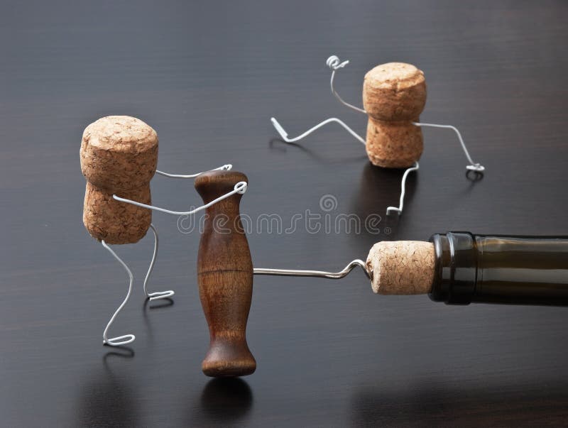 Wine Corks and Bottle with Corkscrew Stock Image - Image of degustation ...
