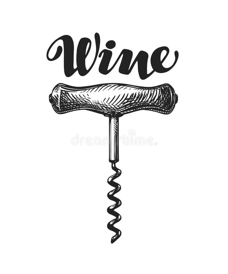 Wine Corkscrew Sketch. Vector Illustration Stock Vector - Illustration ...