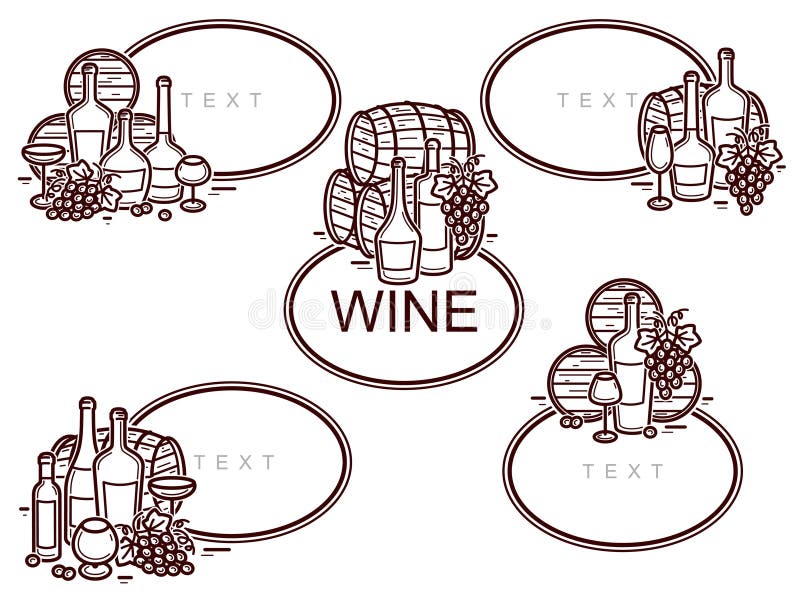 Wine Elements and Frame Set. Wine Icon Collection Stock Vector - Illustration of bottle, food ...