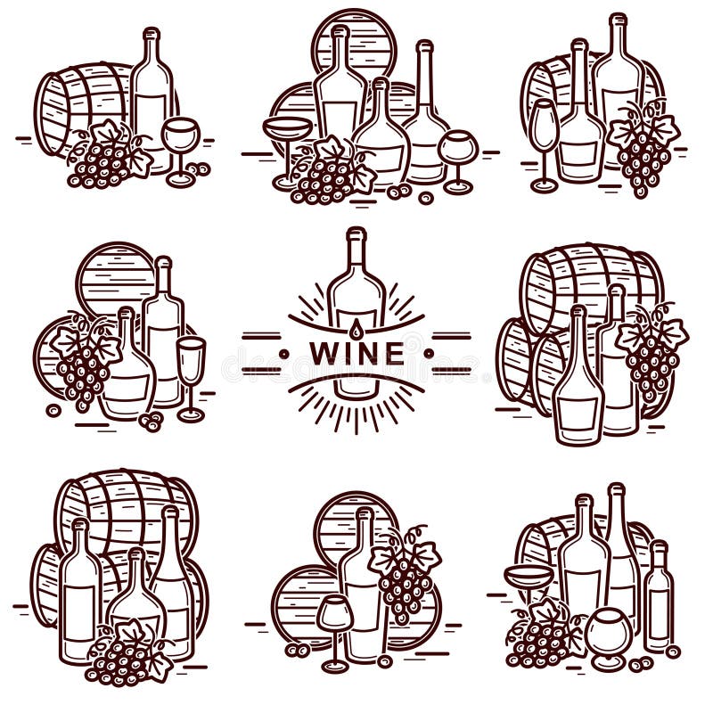 Wine Elements Set. Collection Icon Wine Stock Vector - Illustration of ...