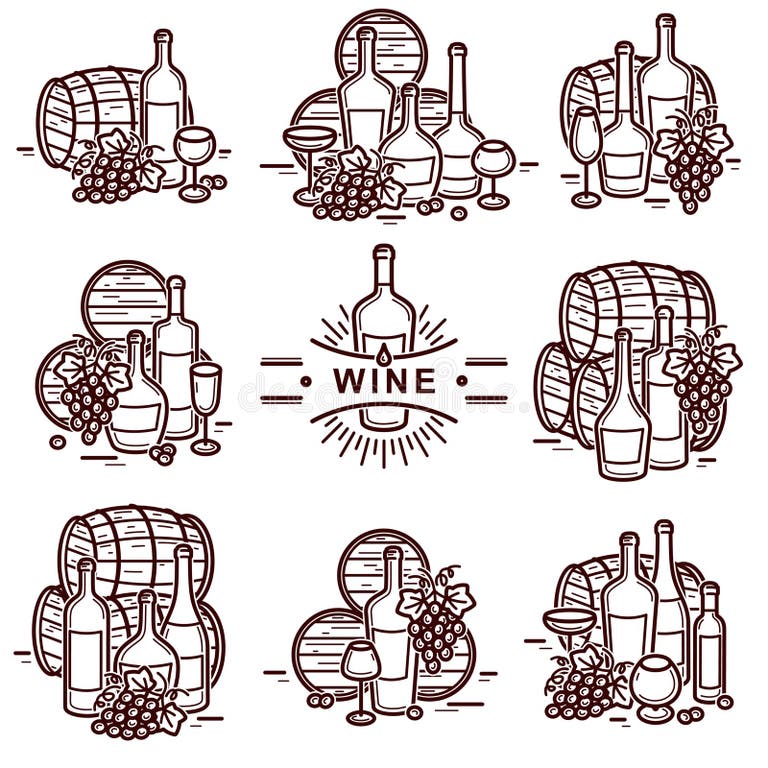 Wine Elements Set. Collection Icon Wine Stock Vector - Illustration of alcohol, logo: 328859527