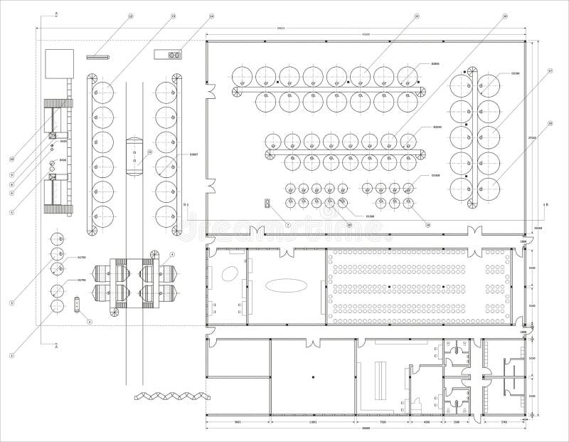 Wine Factory Blueprint 2D Draft Stock Illustration - Illustration of ...