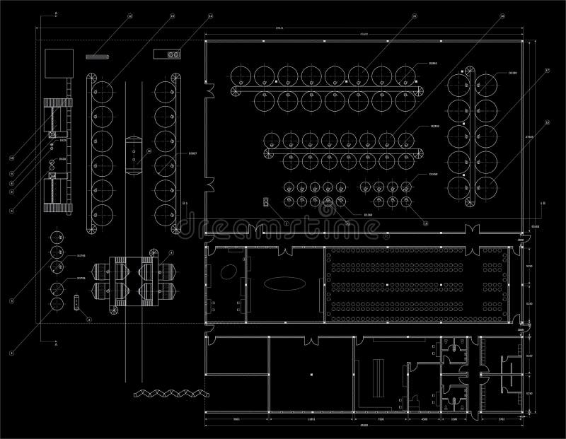 Wine Factory Blueprint 2D Draft Stock Illustration - Illustration of ...
