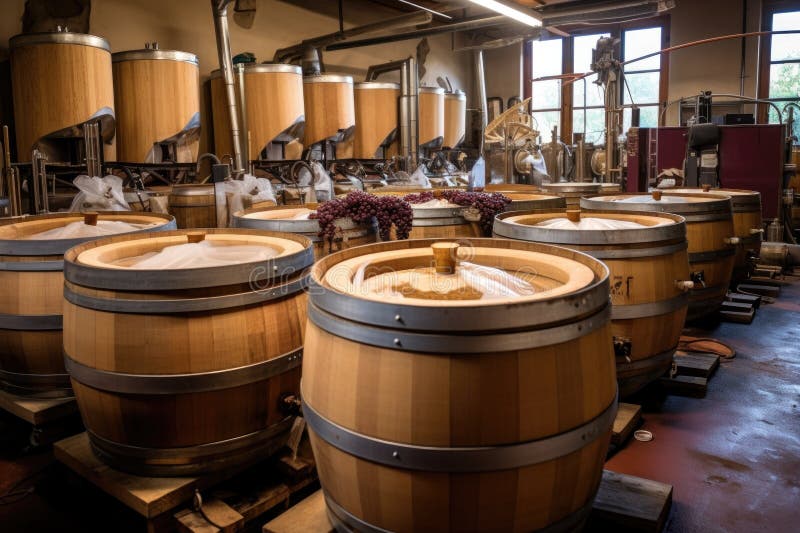Wine Fermentation Process in Oak Barrels Stock Illustration ...