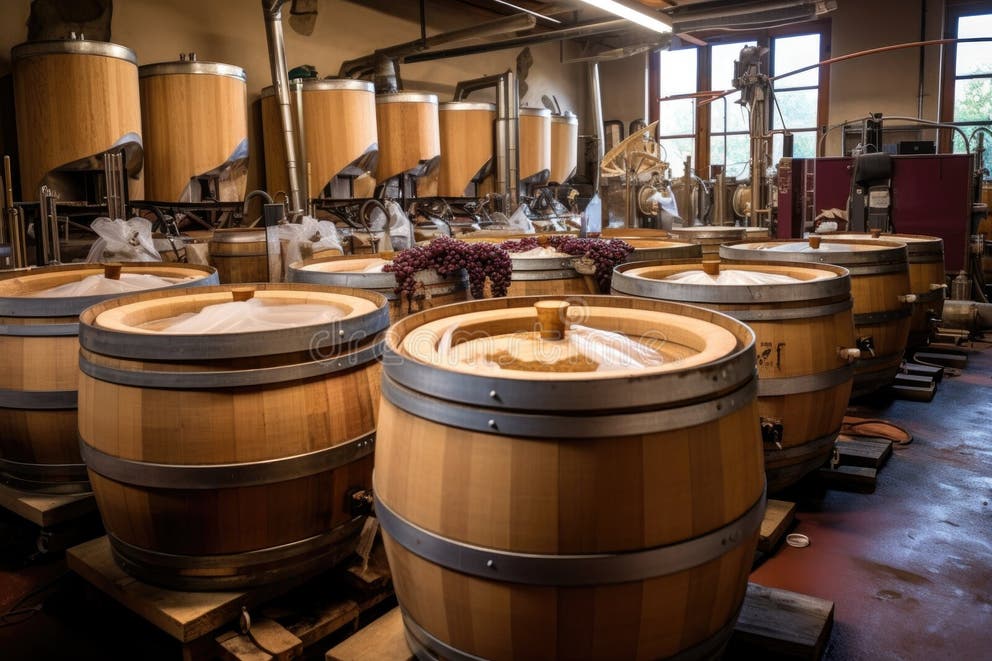 Wine Fermentation Process in Oak Barrels Stock Illustration ...