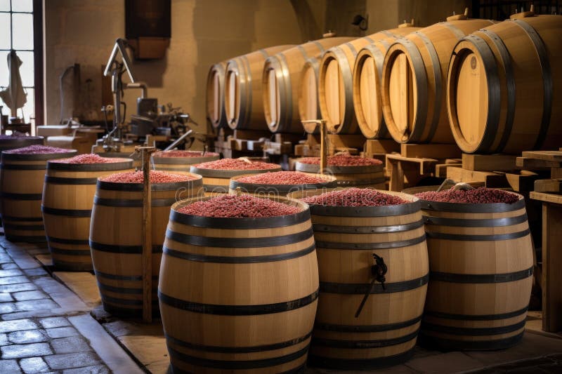 Wine Fermentation Process in Oak Barrels Stock Illustration - Illustration of generated ...
