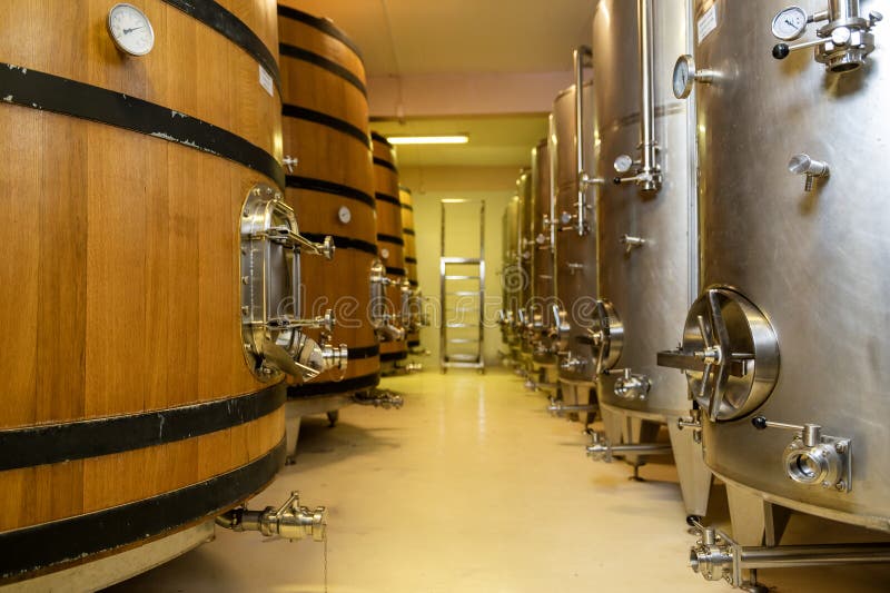 Wine Fermentation Tanks in Modern Wine Factory Stock Image - Image of ...