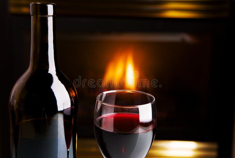 Wine and fire stock image. Image of comfort, logs, chill - 6211481