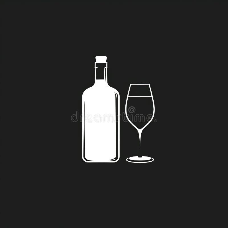 Wine Flask and Glass, Logo, Black and White Illustration, Flat Image ...