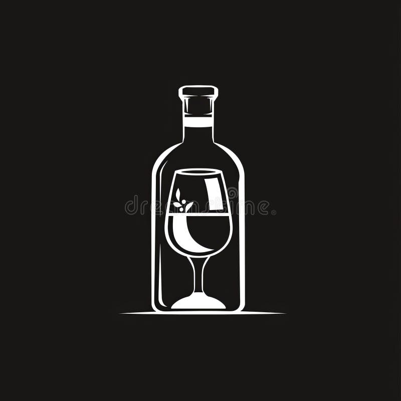 Wine Flask and Glass, Logo, Black and White Illustration, Flat Image ...