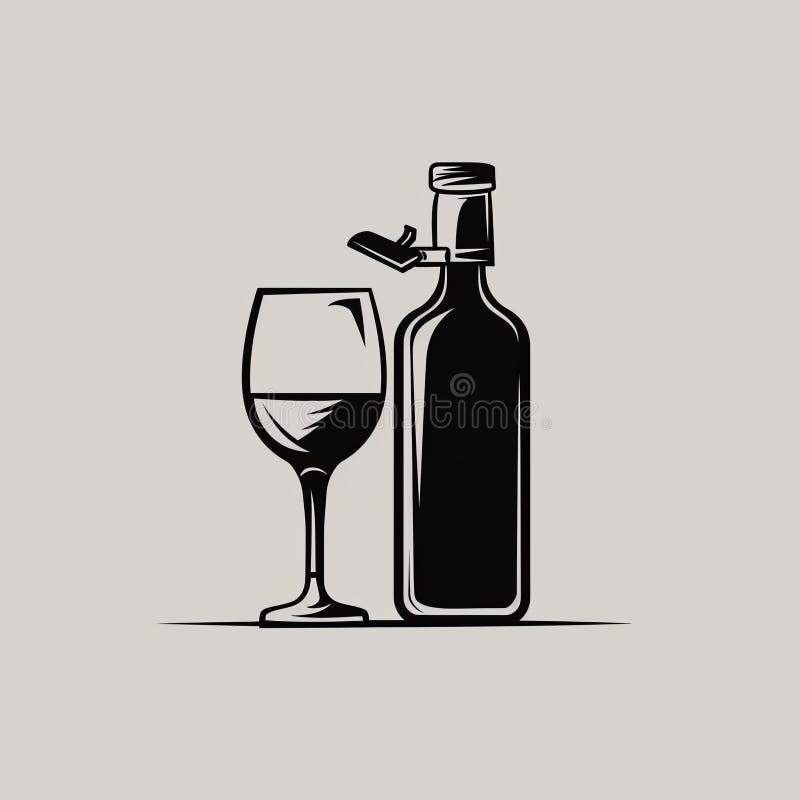 Wine Flask and Glass, Logo, Black and White Illustration, Flat Image ...