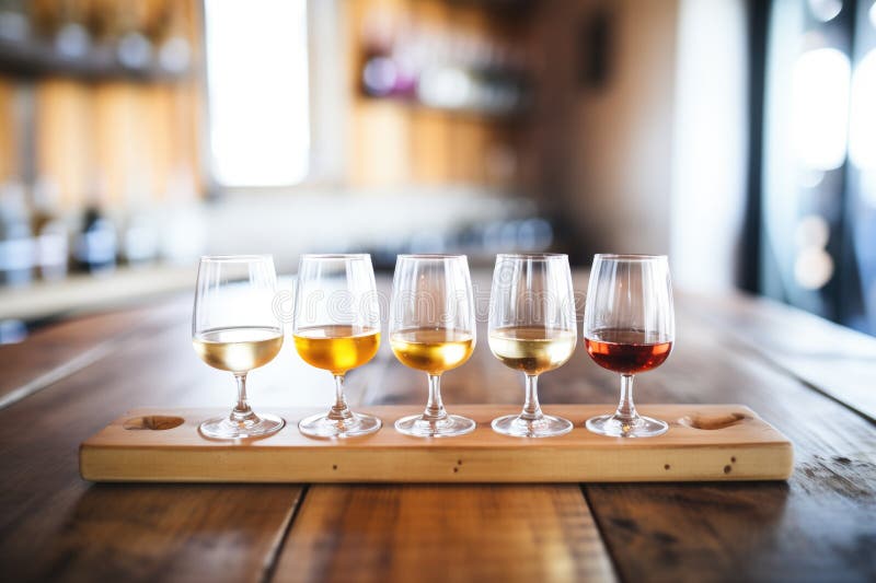 Wine Flight with Sweet Wine Variety on a Tray Stock Photo - Image of ...