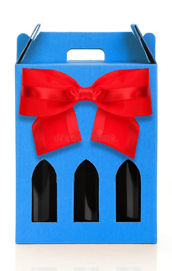 Wine Gift Box with Red Ribbon Stock Photo - Image of bottle, holiday ...