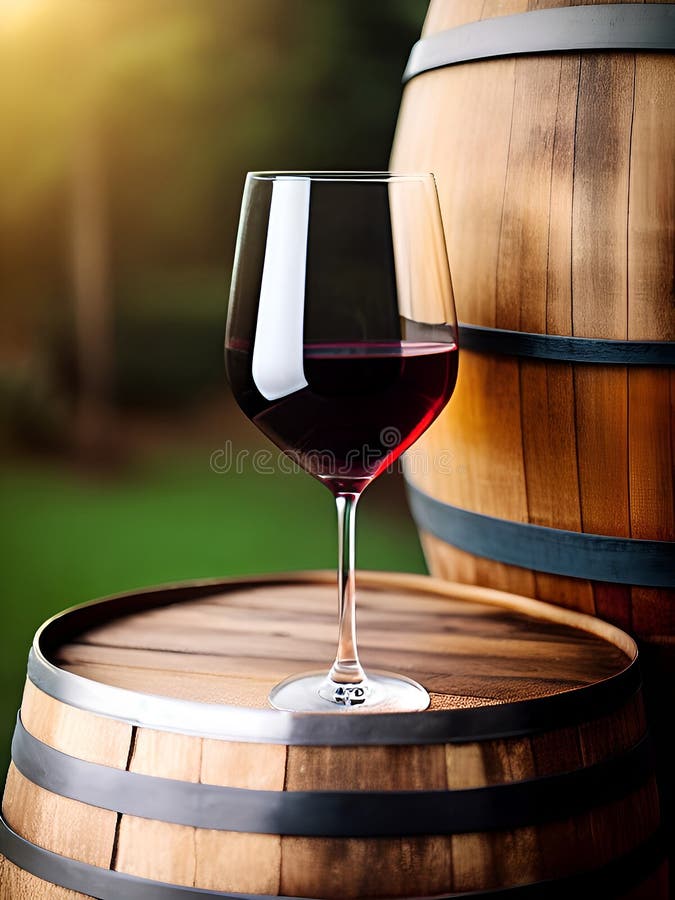 Wine in a Glass on a Wine Barrel Stock Illustration - Illustration of ...
