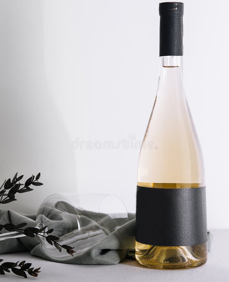 Wine Glass and Bottle of White Wine Stock Image - Image of design ...