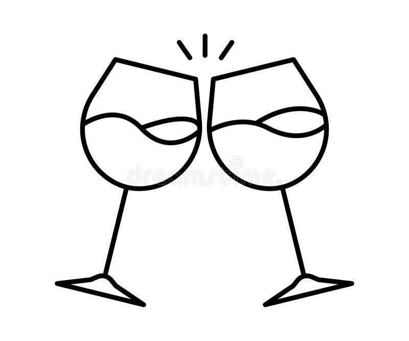 Wine in Glass Clink Simple Icon. Alcoholic Drink Flat Design Stock Vector - Illustration of ...