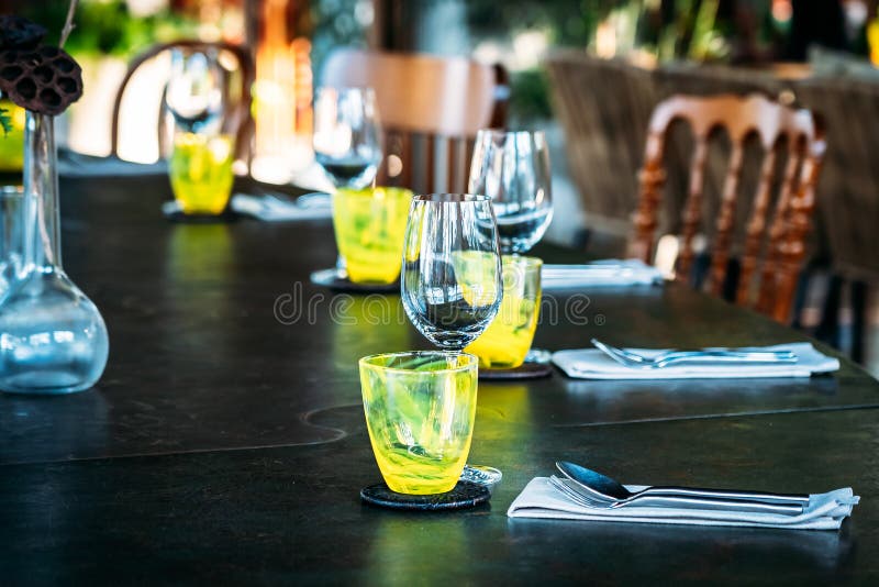 Wine Glass with Dining Set Prepare for Breakfast Lunch or Dinner on ...