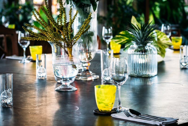 Wine Glass with Dining Set Prepare for Breakfast Lunch or Dinner on ...