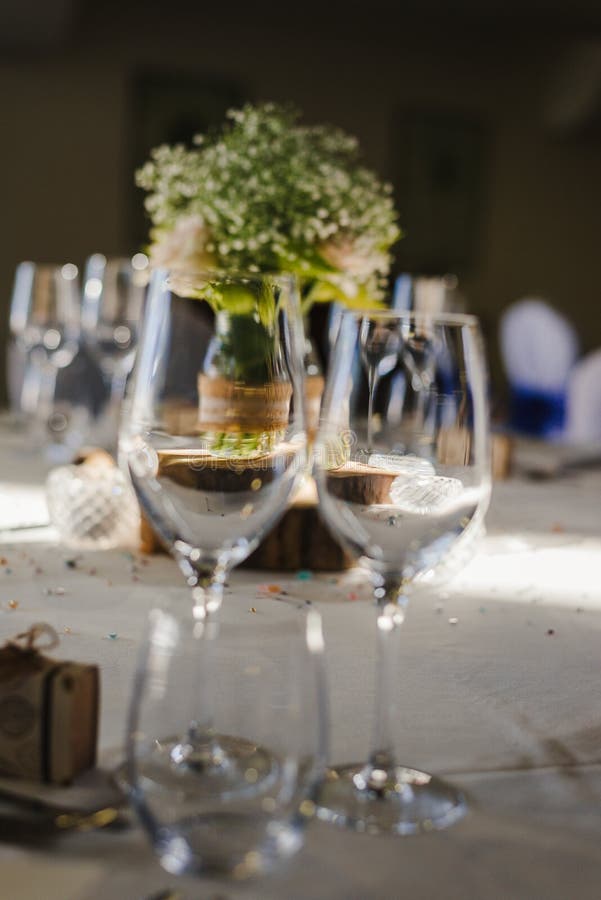 Wine Glass with Dining Set Prepare Dinner on Table in Restaurant and ...