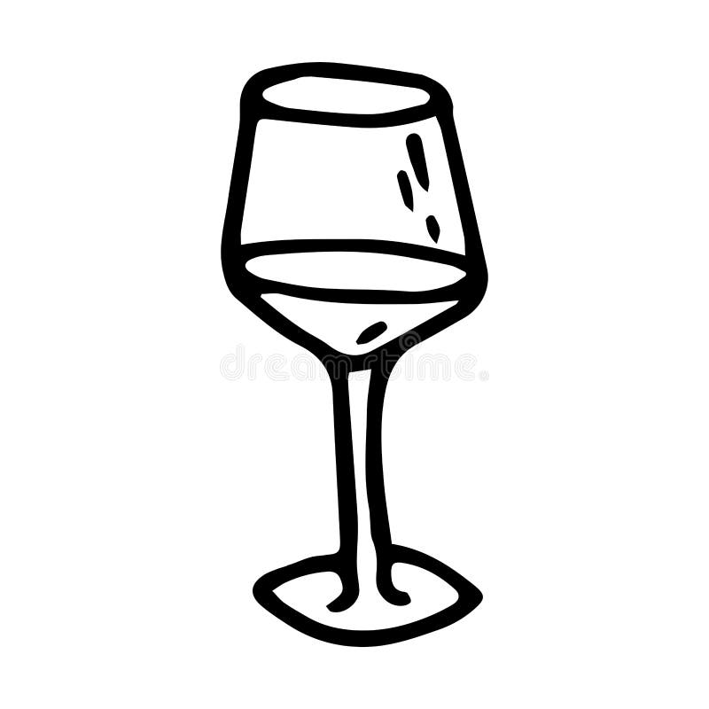 Wine Glass Doodle Style Vector Illustration Isolated on White Stock ...