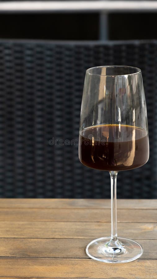 Wine Glass with Filter Coffee on Wooden Table Stock Photo - Image of ...