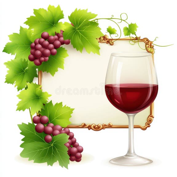 Wine Glass and Grapes with Frame. Stock Illustration - Illustration of ...