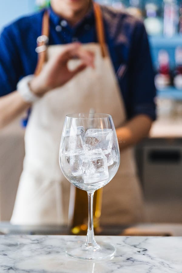 Wine Glass with Ice Inside that Ready for Making Cocktail Stock Image ...