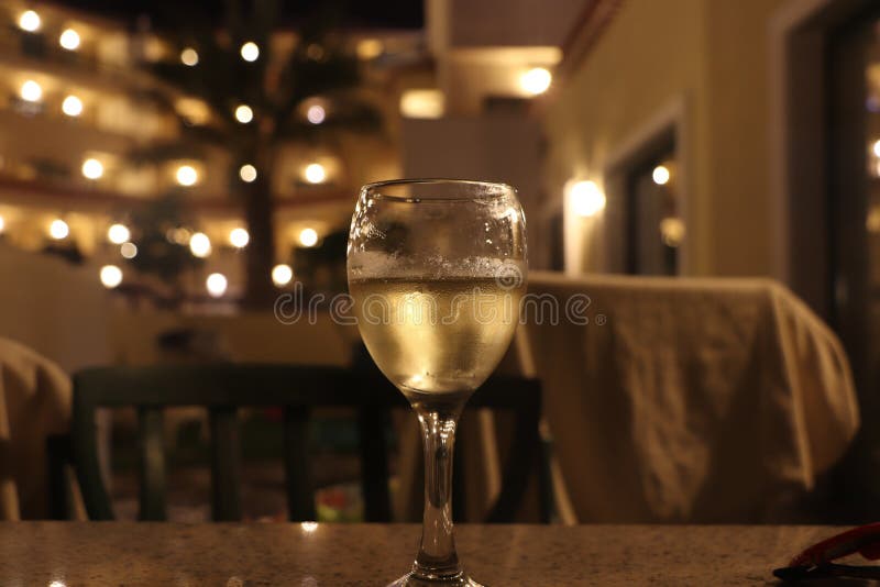 Wine Glass at Night Scattering Light from Nearby Lamps Stock Image ...