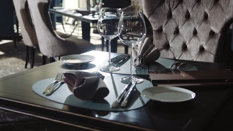 Wine Glass and Plate for Dinner in Restaurant. Tableware Set on Dining ...