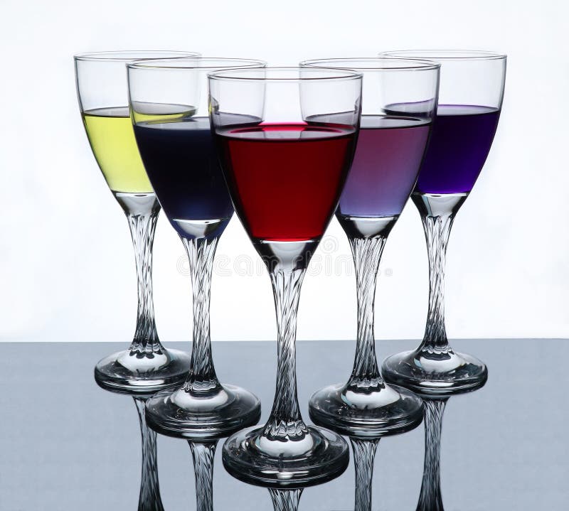 Beautiful Wine Glasses on a Glass Table Stock Photo - Image of bordeaux ...