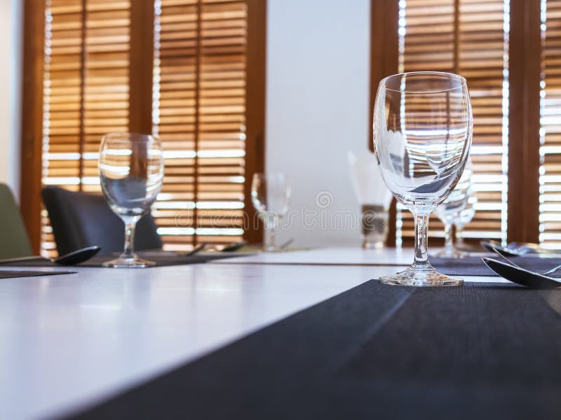 Wine Glass on Table Dining Restaurant Cafe Stock Image - Image of decor ...