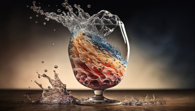 A Wine Glass with Water Splashing Out of it on a Table. Stock ...