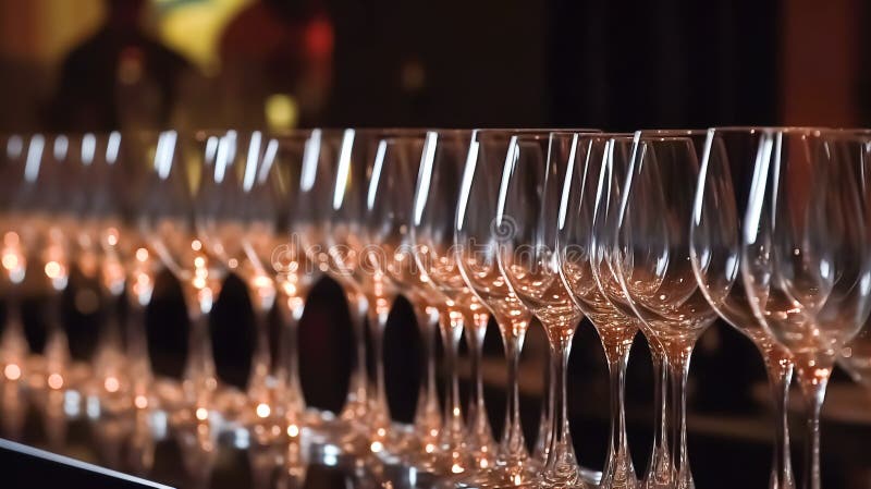 Wine Glasses on a Bar Counter in a Restaurant. Selective Focus Stock ...