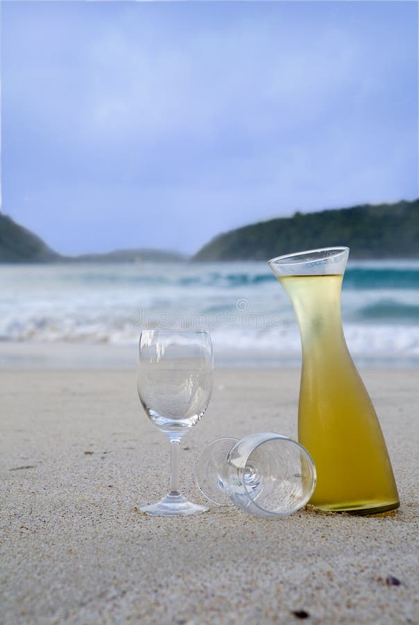 Wine and Glasses on the Beach Stock Photo - Image of drink, horizon ...