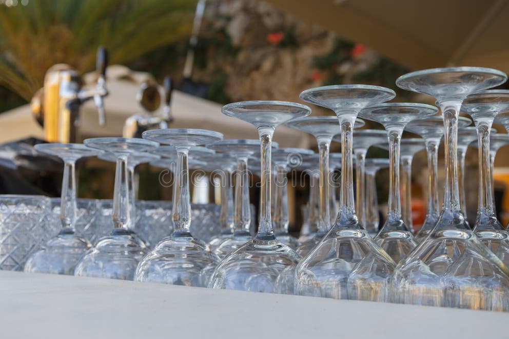 Wine Glasses and Drinks are Set Out at the Refreshment Counter Stock ...