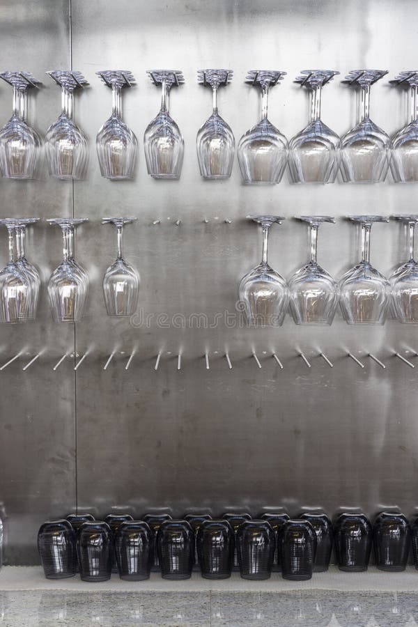 Wine Glasses Hanging on Wall in Wine Shop Stock Image - Image of ...