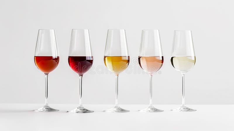 Wine Glasses Lined Up on White Table. Glassware Arrangement, Luxury ...