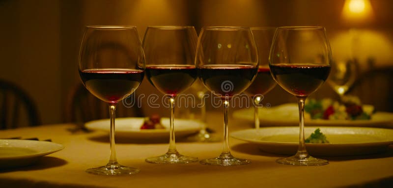 Wine Glasses Set on a Table Part of an Inviting Dinner Stock ...